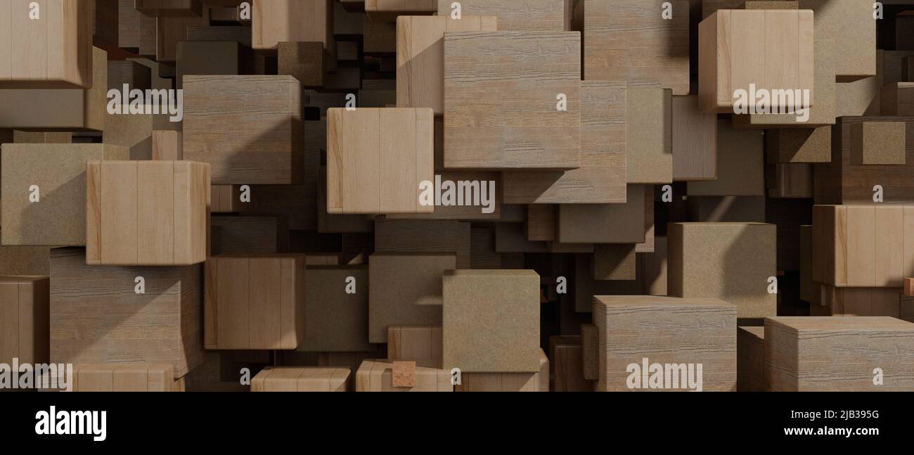 Stack wooden blocks from natural background 3D Illustration Stock Photo ...