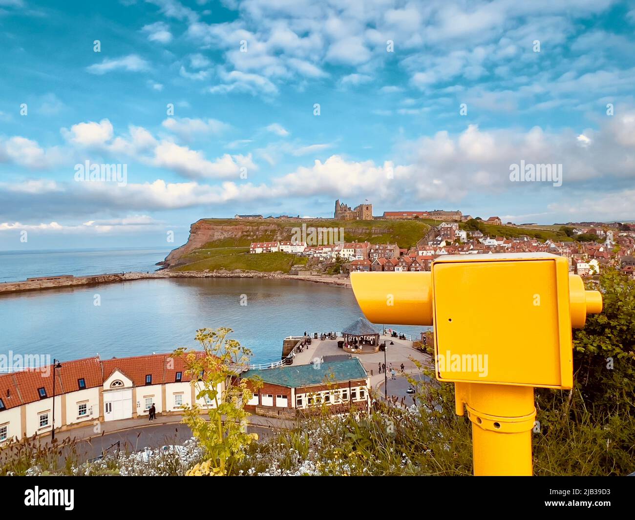 View of Whitby Harbour with Tourist Telescope Stock Photo - Alamy