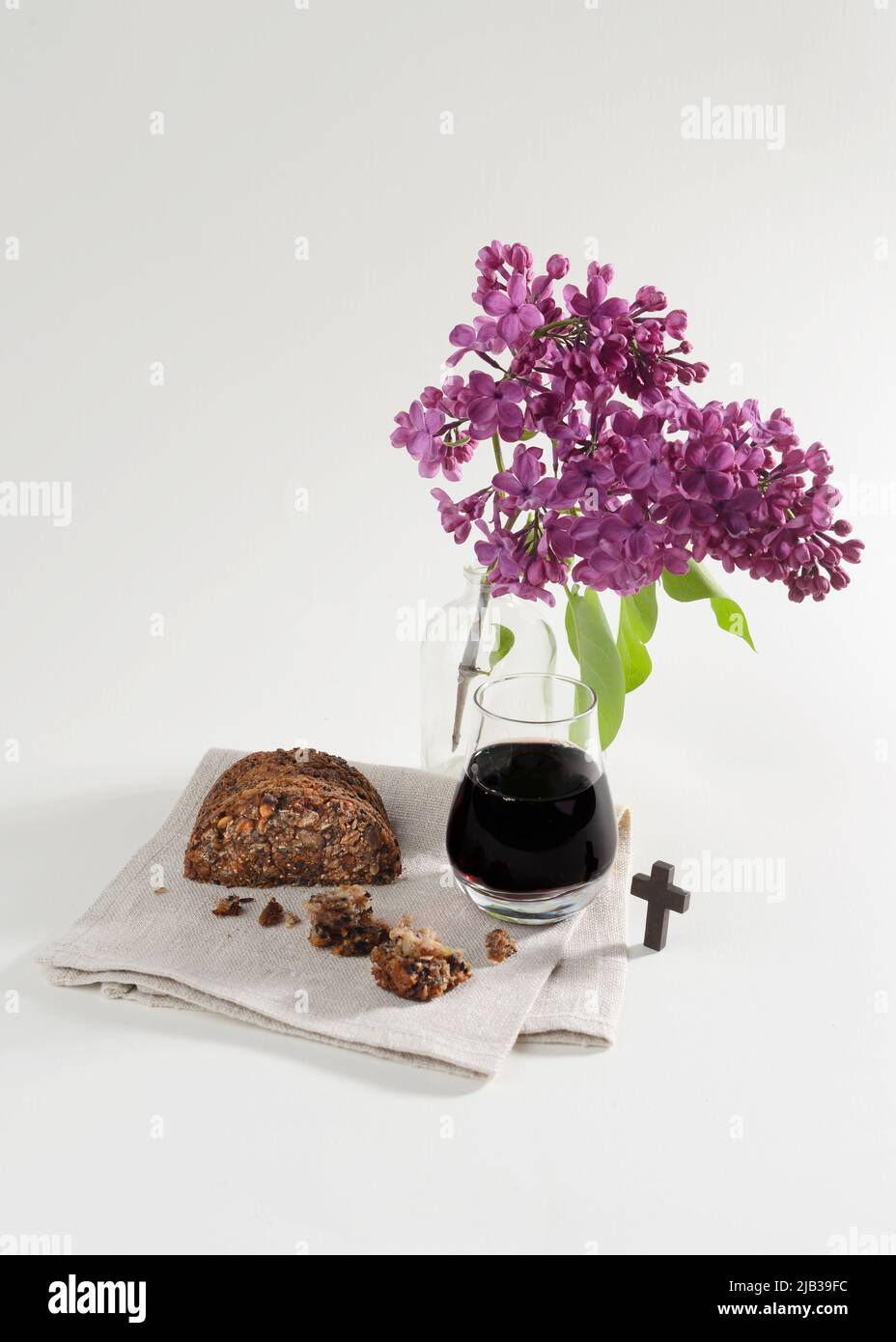 The Feast of Corpus Christi Concept. Bread and red wine symbols of ...