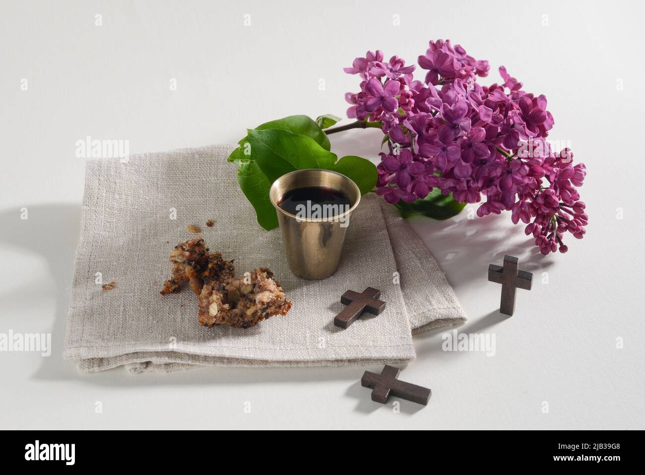 The Feast of Corpus Christi Concept. Bread and red wine symbols of ...