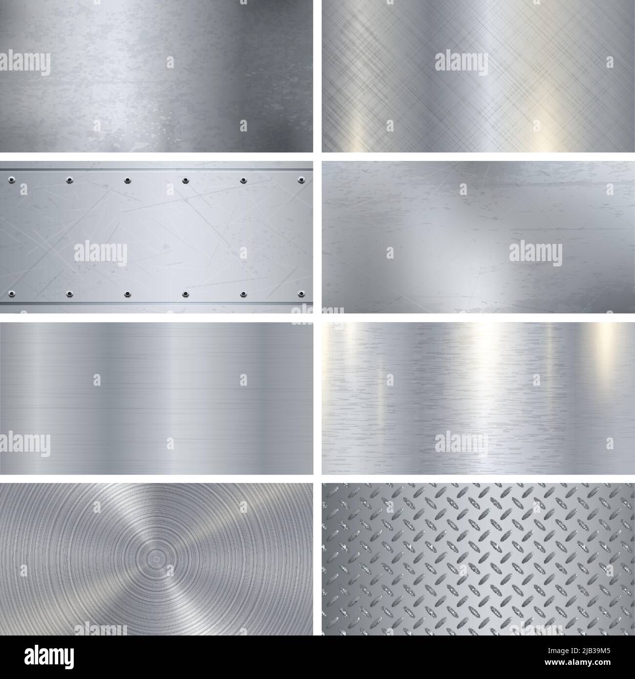 Metal surface finishing texture realistic icons collection with satin ...