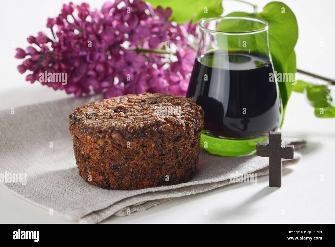 The Feast of Corpus Christi Concept. Bread and red wine symbols of ...