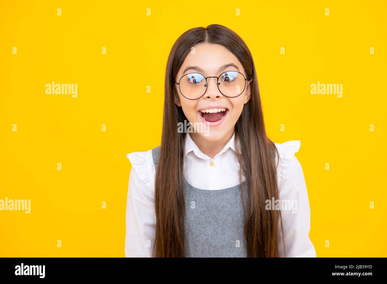Excited face. Teenager child girl with shocked facial expression ...