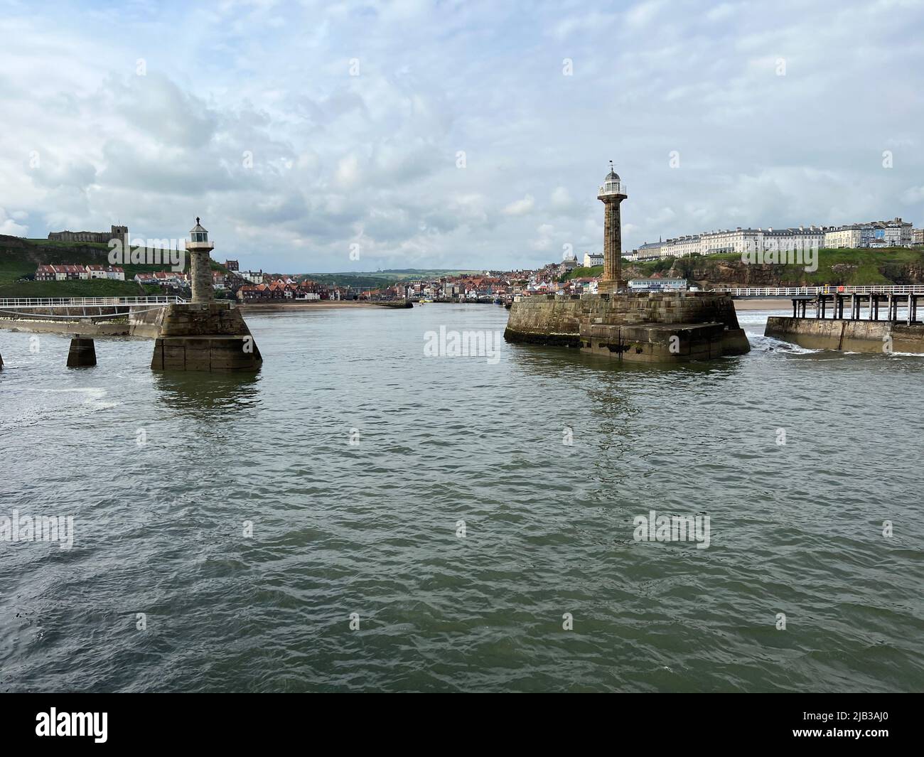 Whitby Harbour and Lighthouses Stock Photo - Alamy