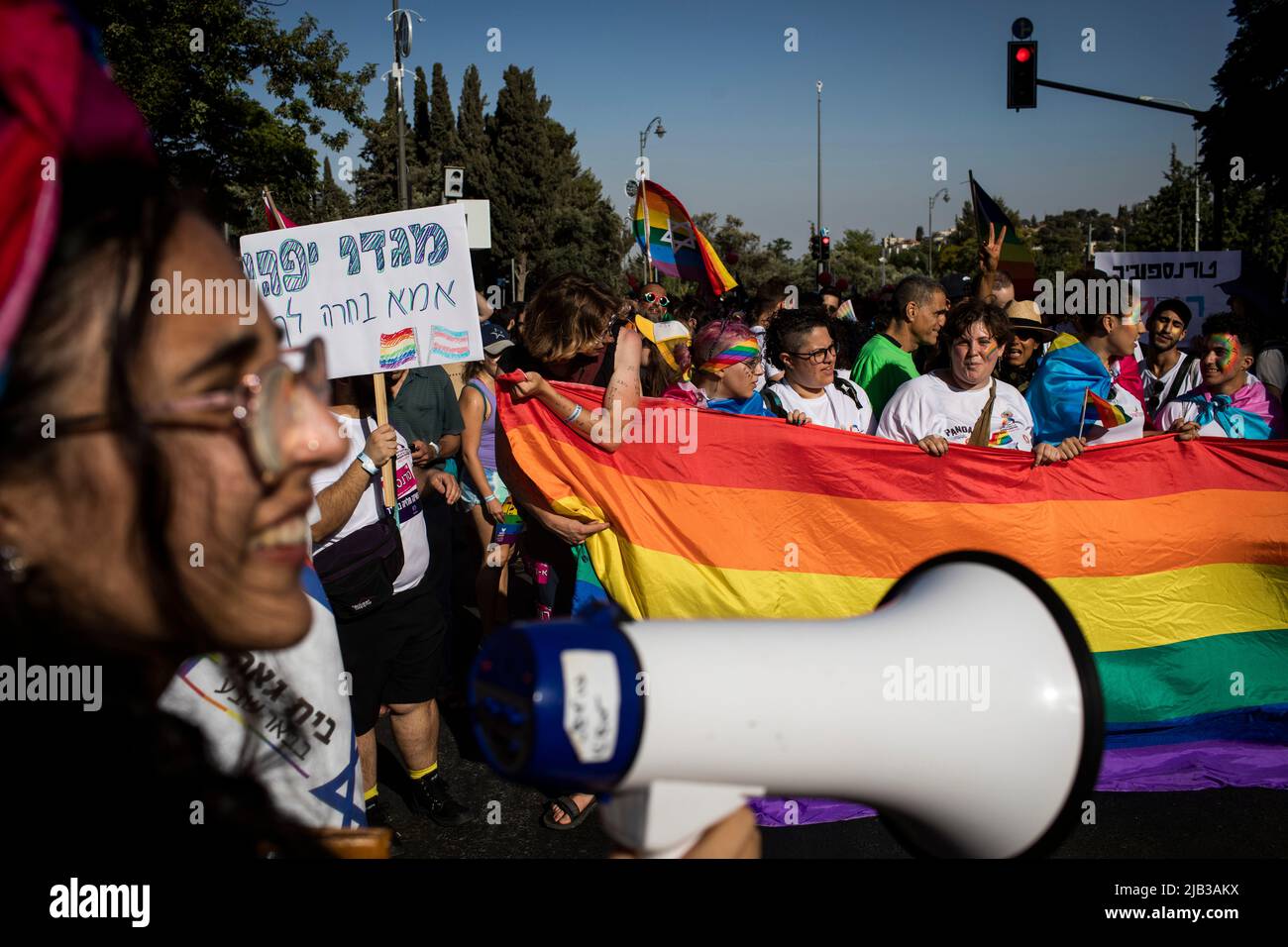 Jerusalem, Israel. 02nd June, 2022. Israelis march with rainbow-themed ...