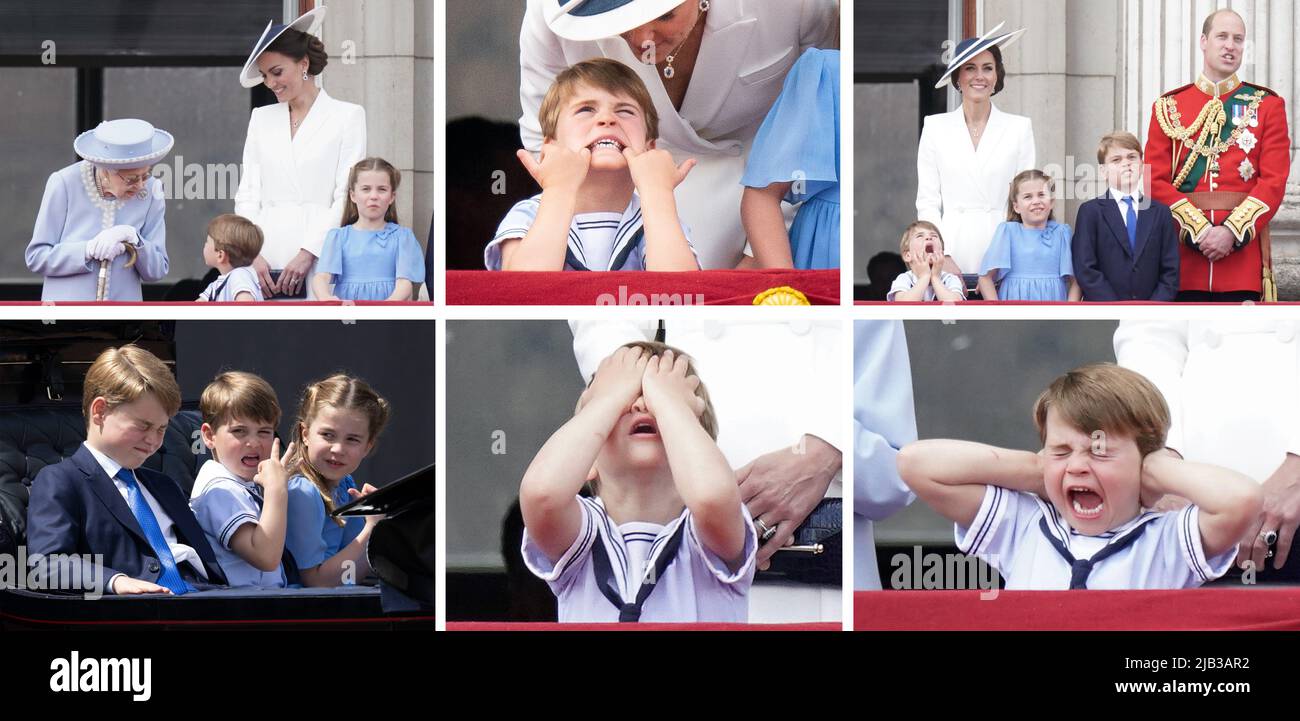 Composite photo of Prince Louis on day one of the Platinum Jubilee ...