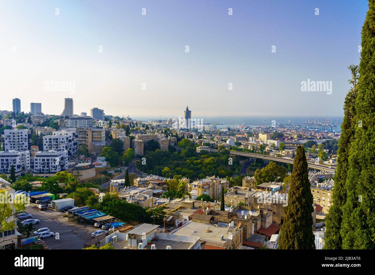 Haifa, Israel - May 28, 2022: View of Hadar HaCarmel, downtown and the ...