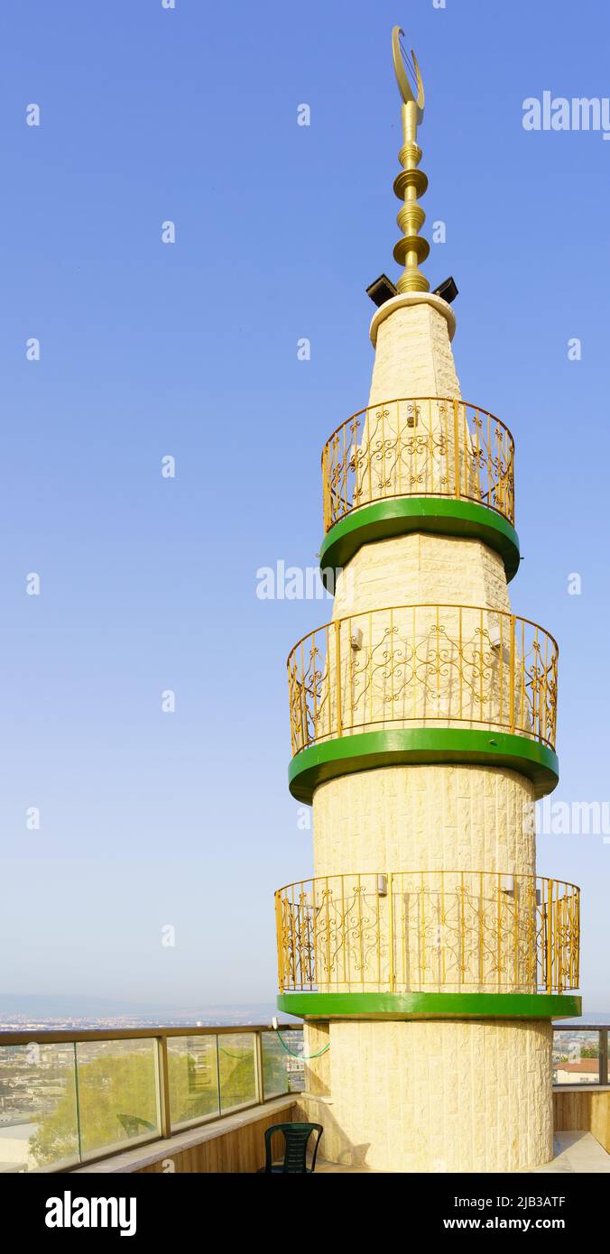 Haifa, Israel - May 28, 2022: The minaret of Abdullah Mosque, in al ...
