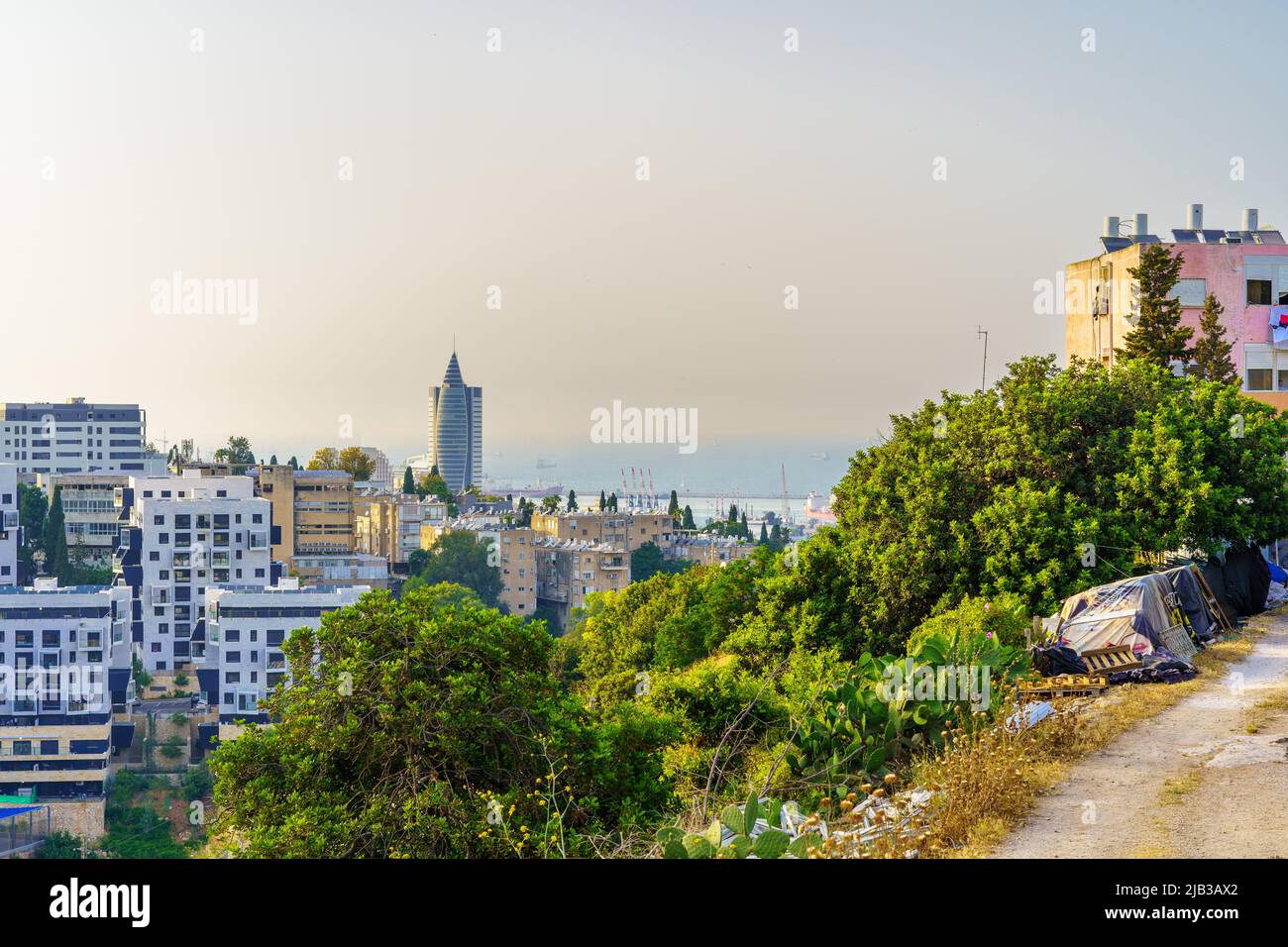 Haifa, Israel - May 28, 2022: View of Hadar HaCarmel, downtown and the ...