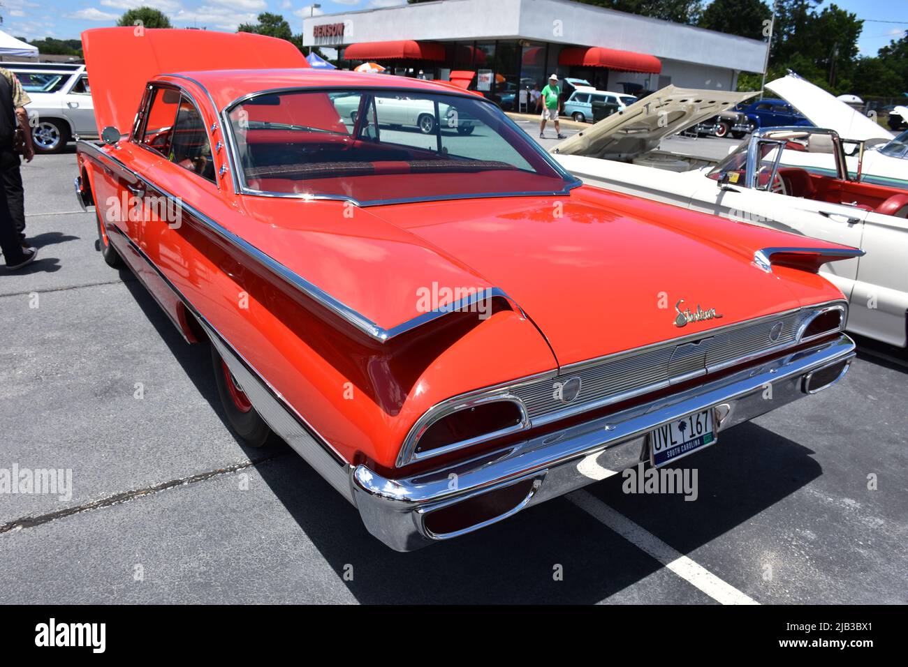A Red 1960 Ford Starliner on display at a car show Stock Photo - Alamy
