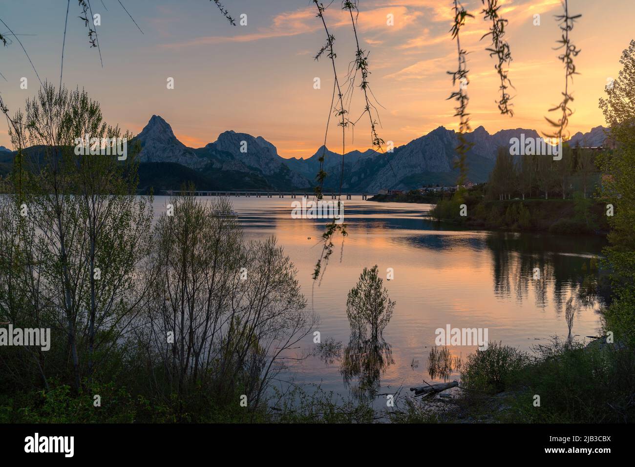 Landscape. Riaño lake at sunset. León . Spain Stock Photo - Alamy