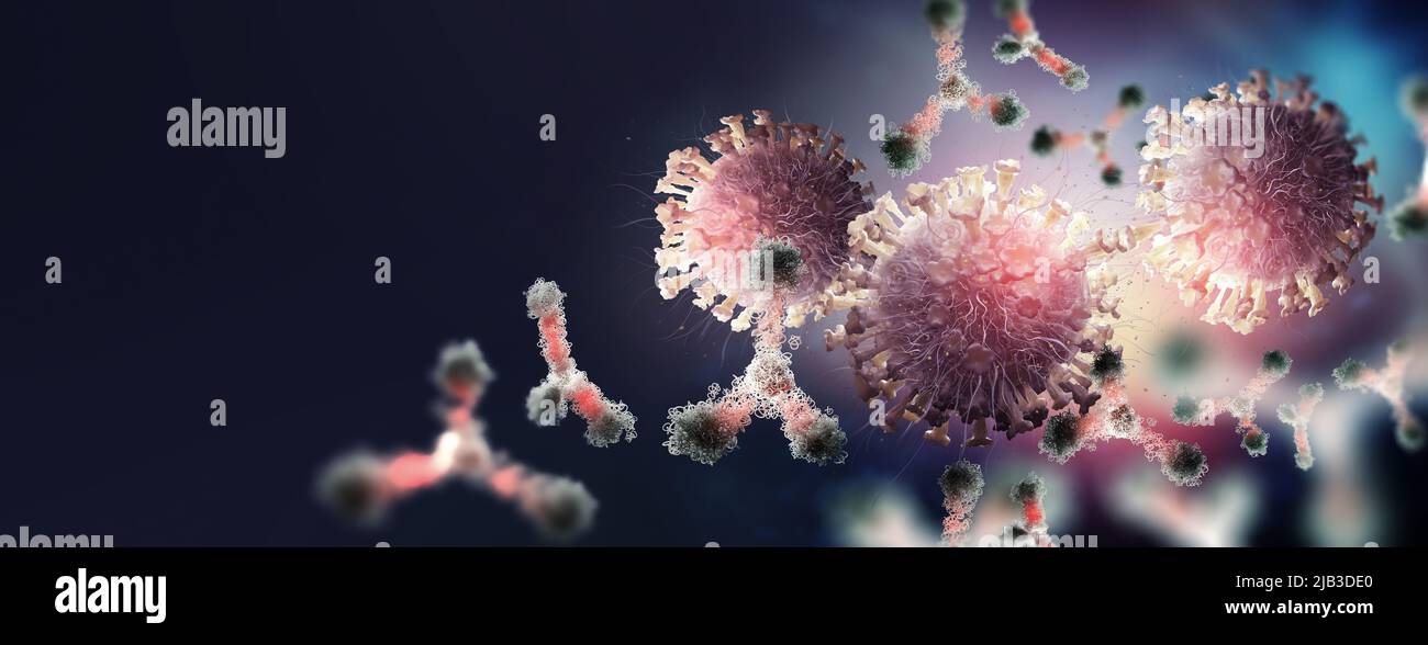 Virus under microscope. Antibodies and viral infection. Immune defense ...