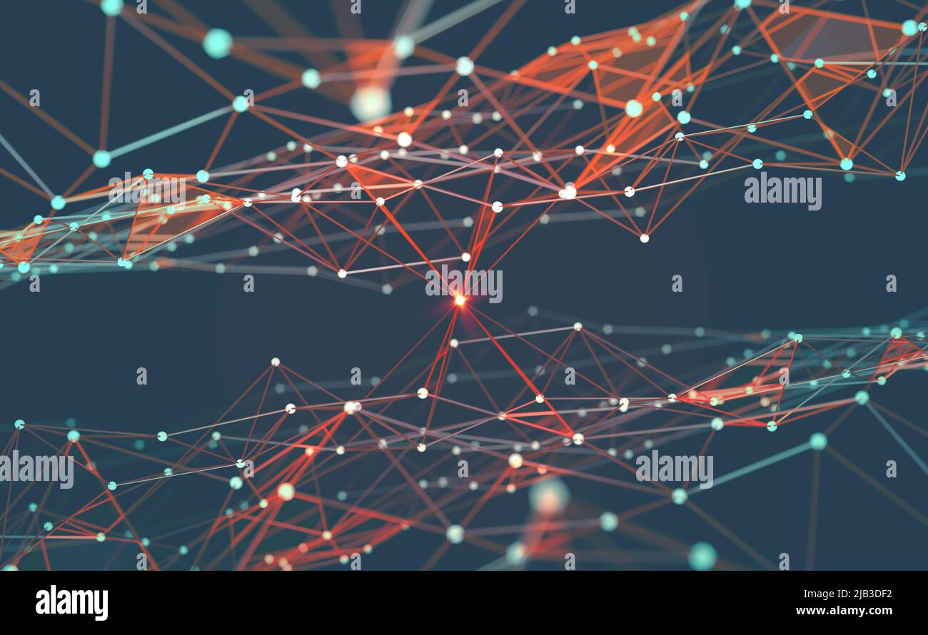 Neural network 3D illustration. Big data and cybersecurity. Global database and artificial ...