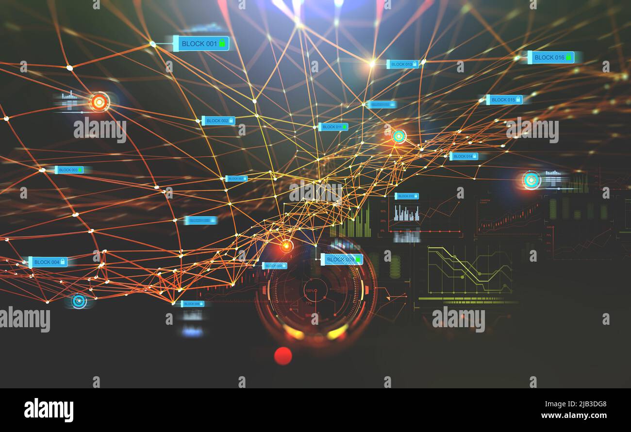Block chain network and programming concept. Global artificial ...