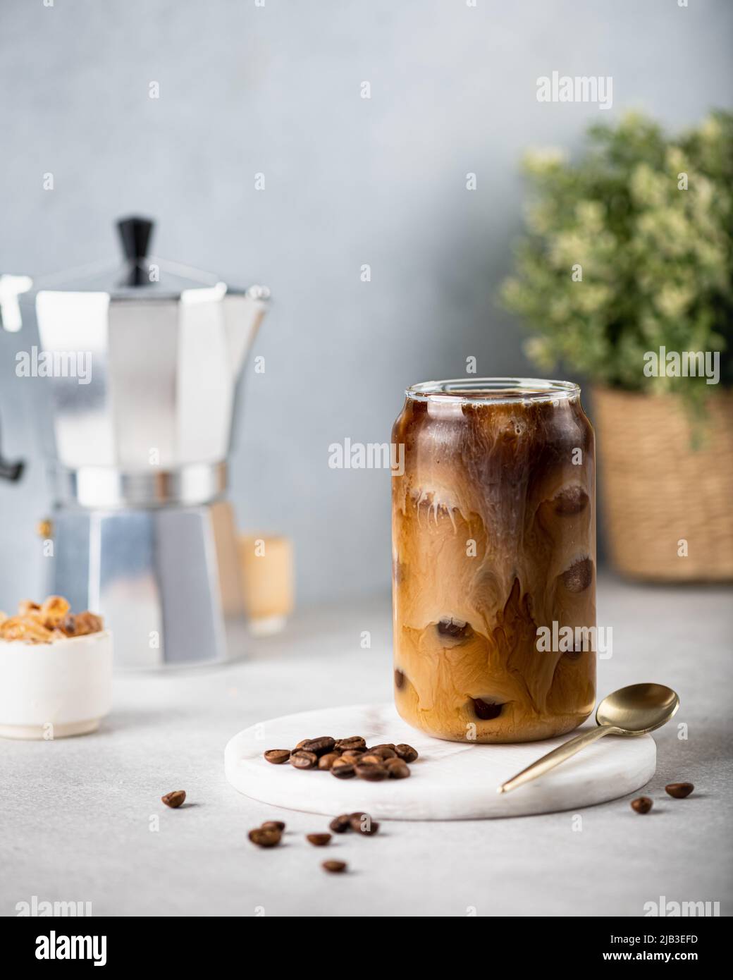 ice coffee with ice cubes Stock Photo - Alamy