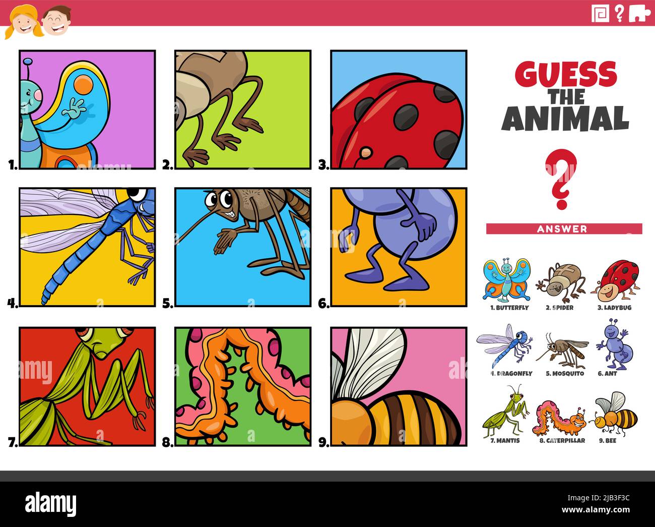 Cartoon illustration of educational game of guessing animal species for ...