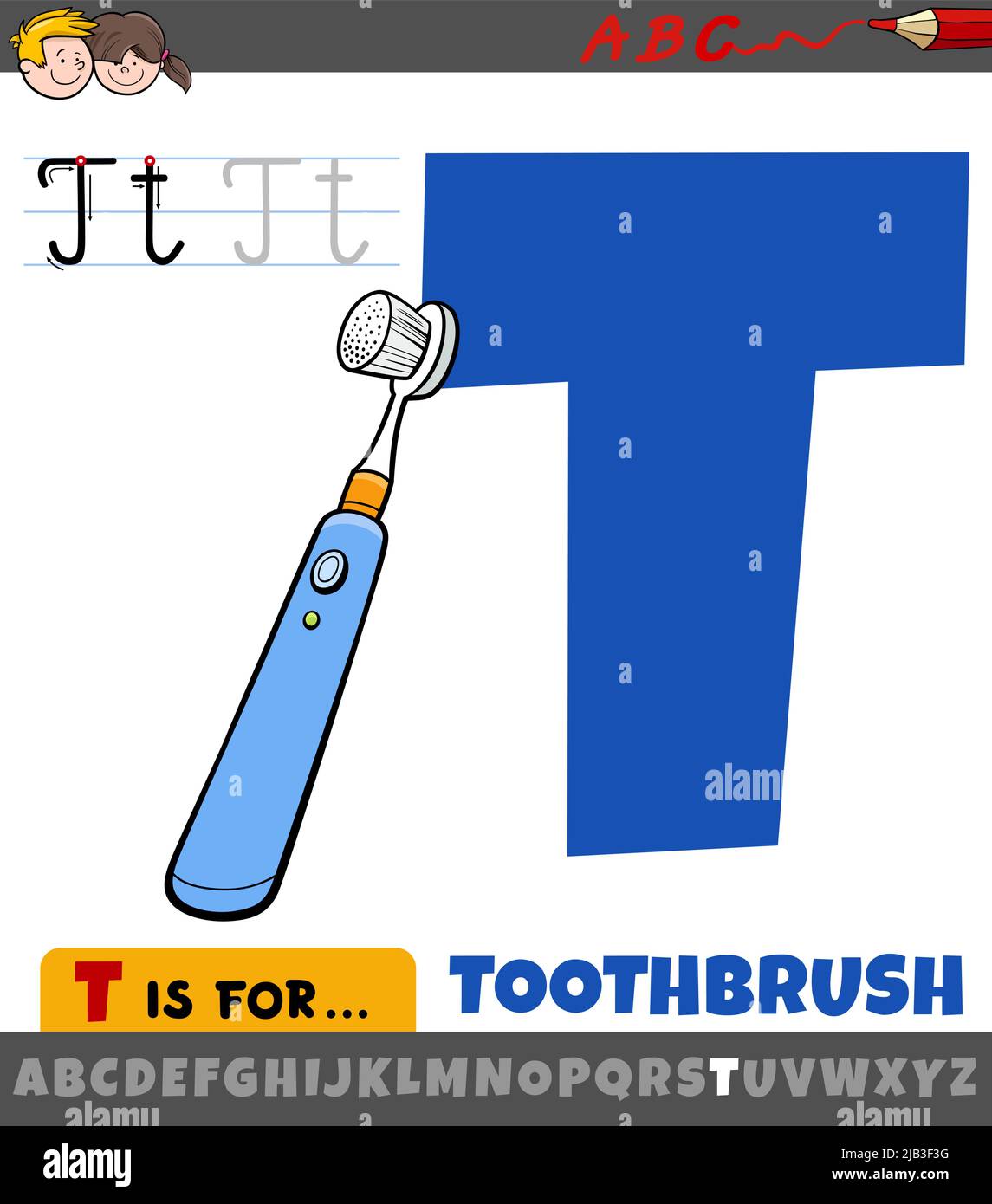Educational cartoon illustration of letter T from alphabet with ...