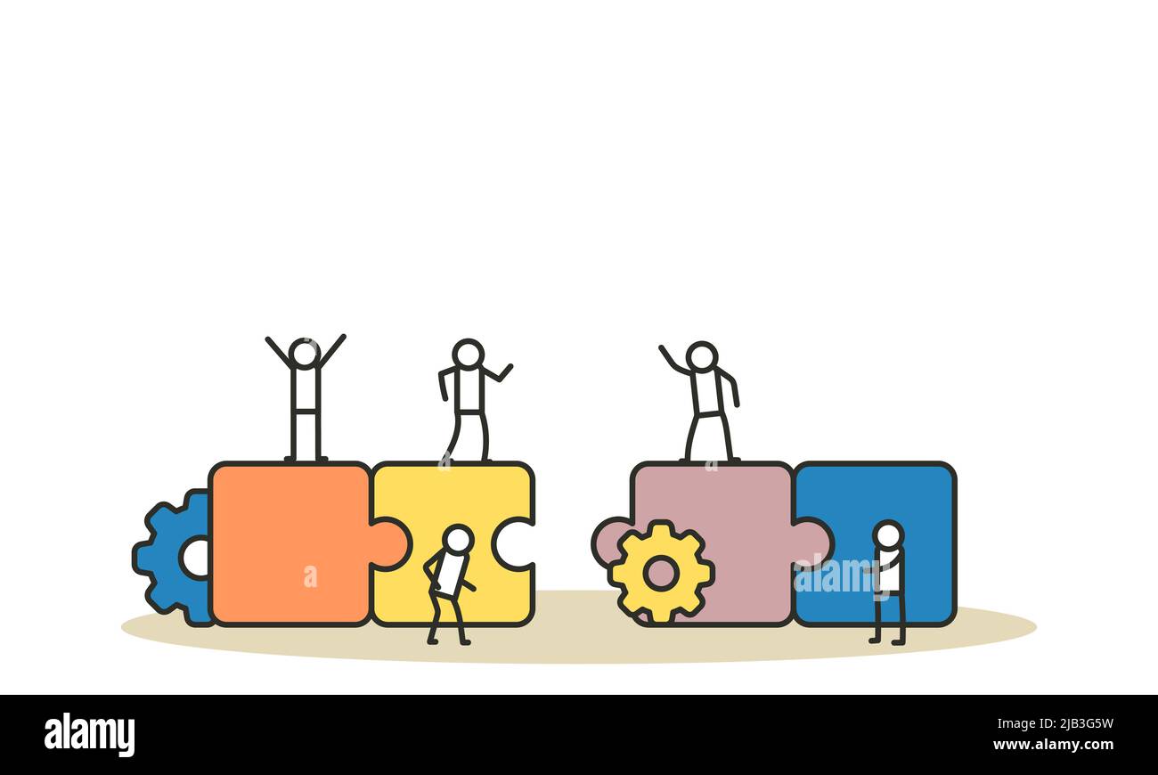 Assemble the puzzle together as a team. People are trying to solve a ...