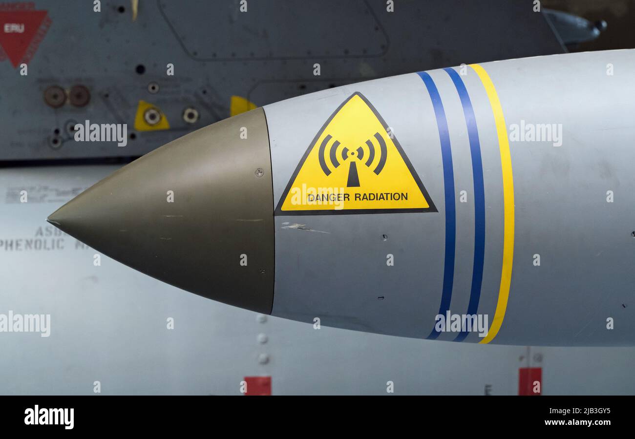 Danger radiation sign on the front of a missile Stock Photo - Alamy