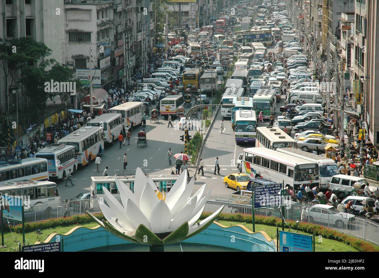 A traffic jam in the capital city of Bangladesh in the Motijhil area ...