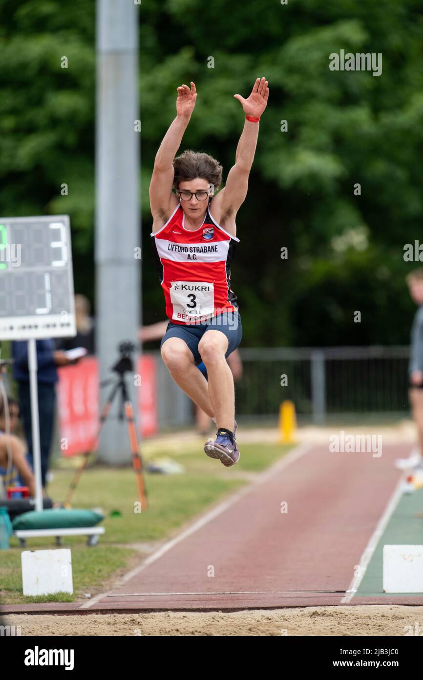 Finn O Neill of Lifford Strabane AC competing in the men’s long jump at ...