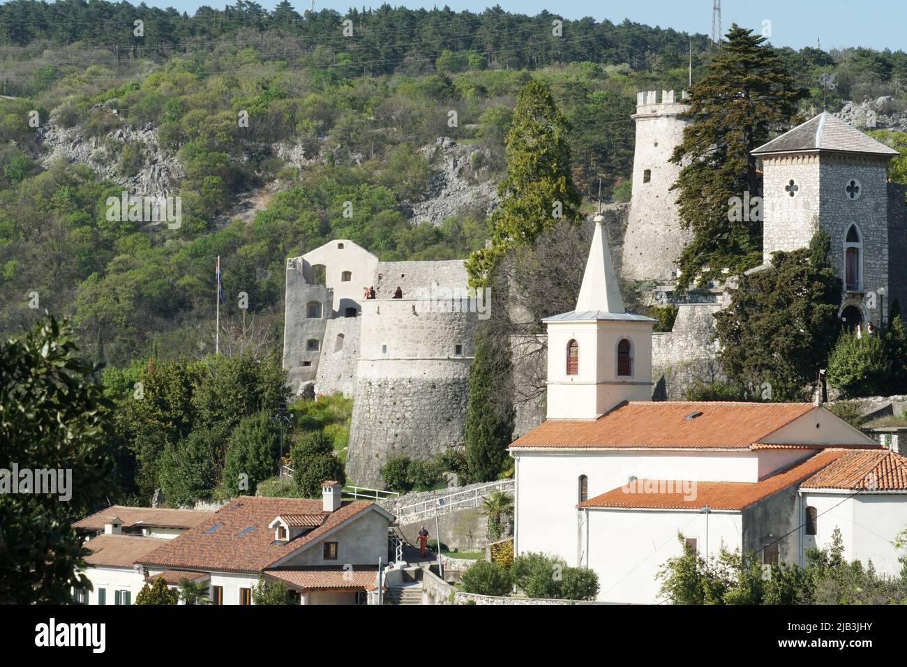 View on Trsat Castle and churh in Rijeka from opposite hill Stock Photo ...