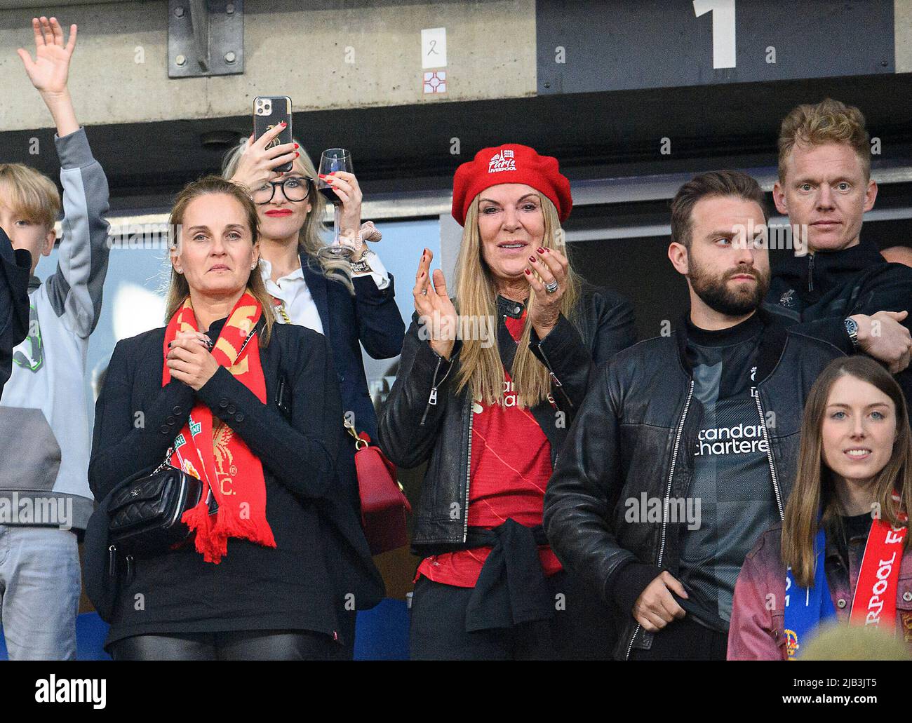 Ulla KLOPP (wife of coach Juergen Klopp) on the Tribuene (with cap ...