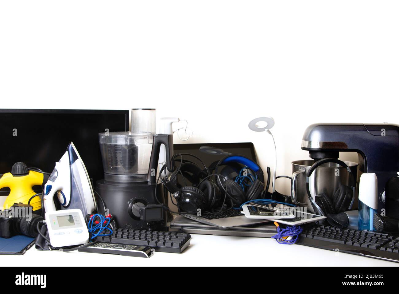 Old computers, digital tablets, mobile phones, many used electronic ...