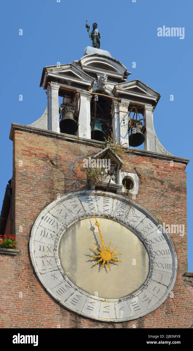 The bell tower and 15th century clock of the 11the century Chiesa di ...