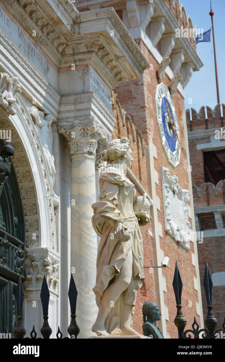 Venetian Arsenal, detail with statue Stock Photo - Alamy
