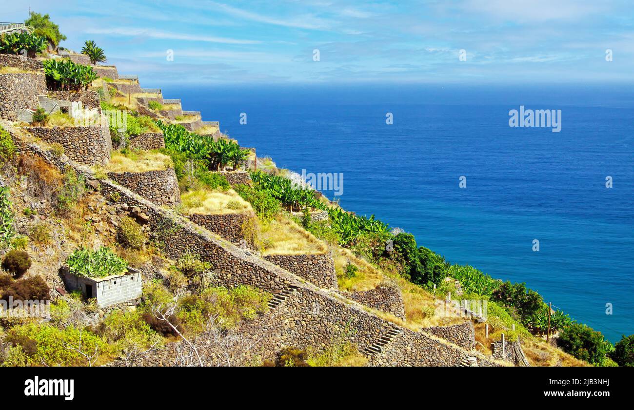 Beautiful scenic cultural agricultural stone terraced coastal landscape ...