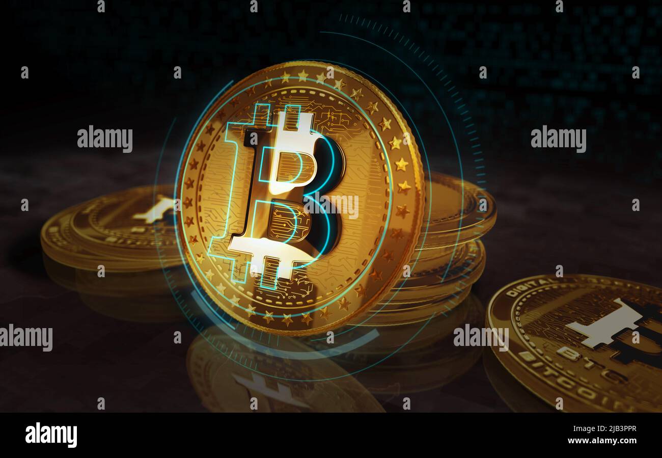 Bitcoin BTC cryptocurrency gold coin on green screen background ...