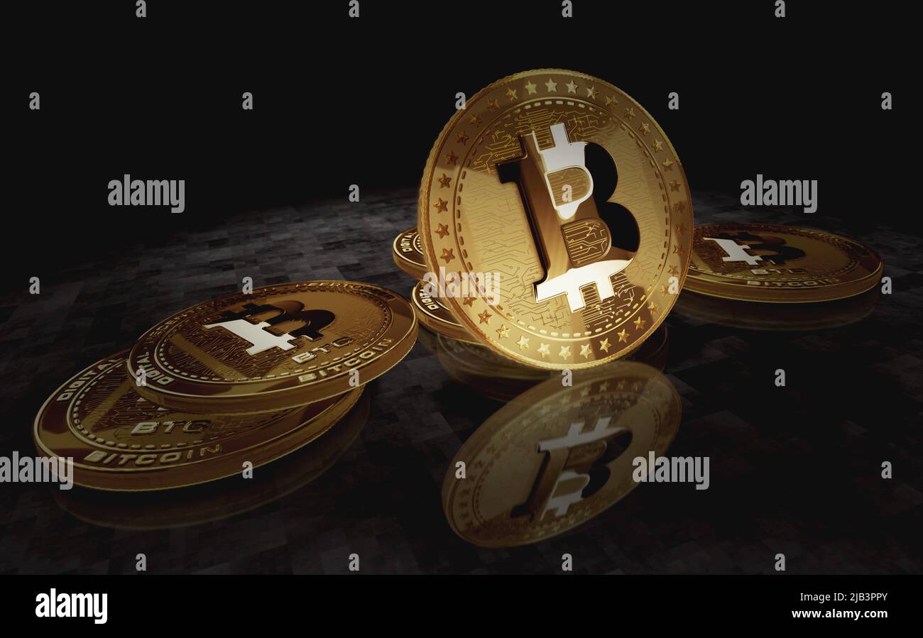 Bitcoin BTC cryptocurrency gold coin on green screen background ...