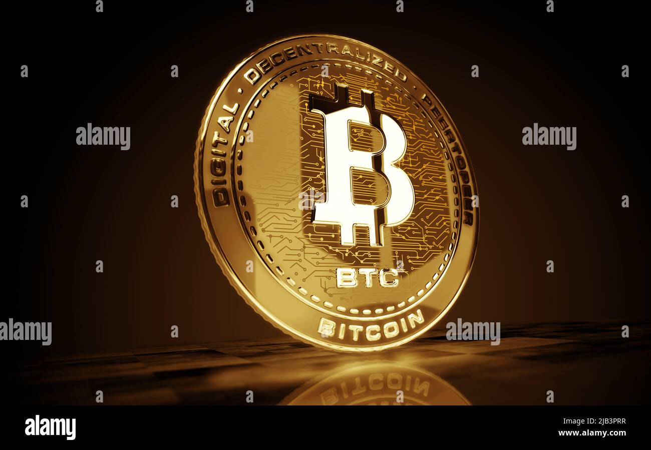 Bitcoin BTC cryptocurrency gold coin on green screen background ...
