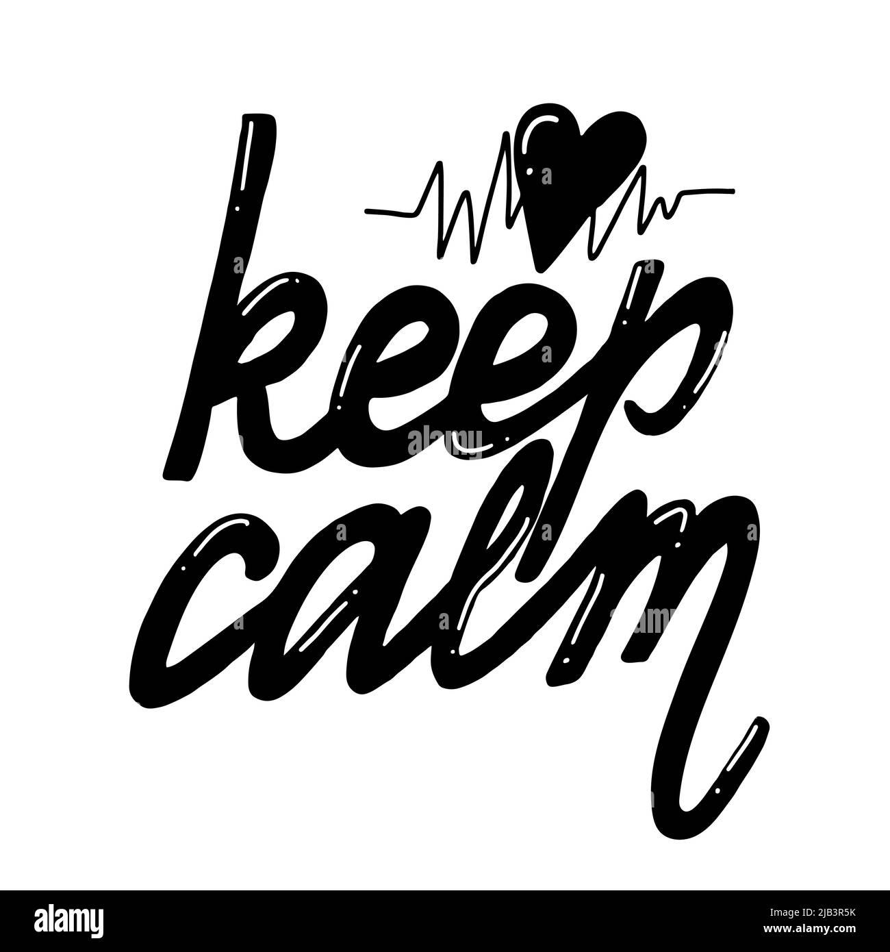Keep calm lettering phrase with heart. Vector illustration isolated on ...