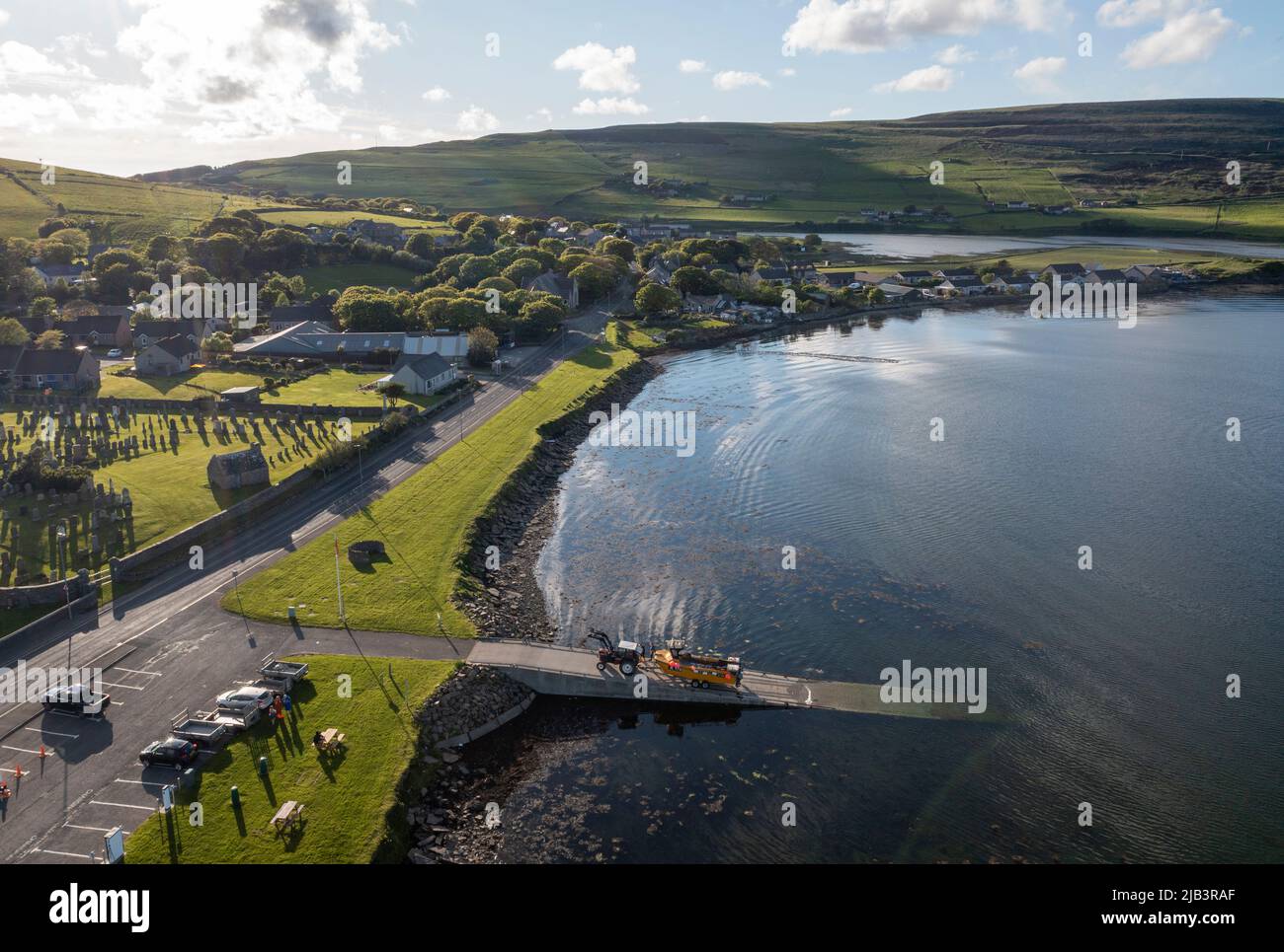 Aerial view of Finstown village, Orkney Islands, Scotland Stock Photo ...