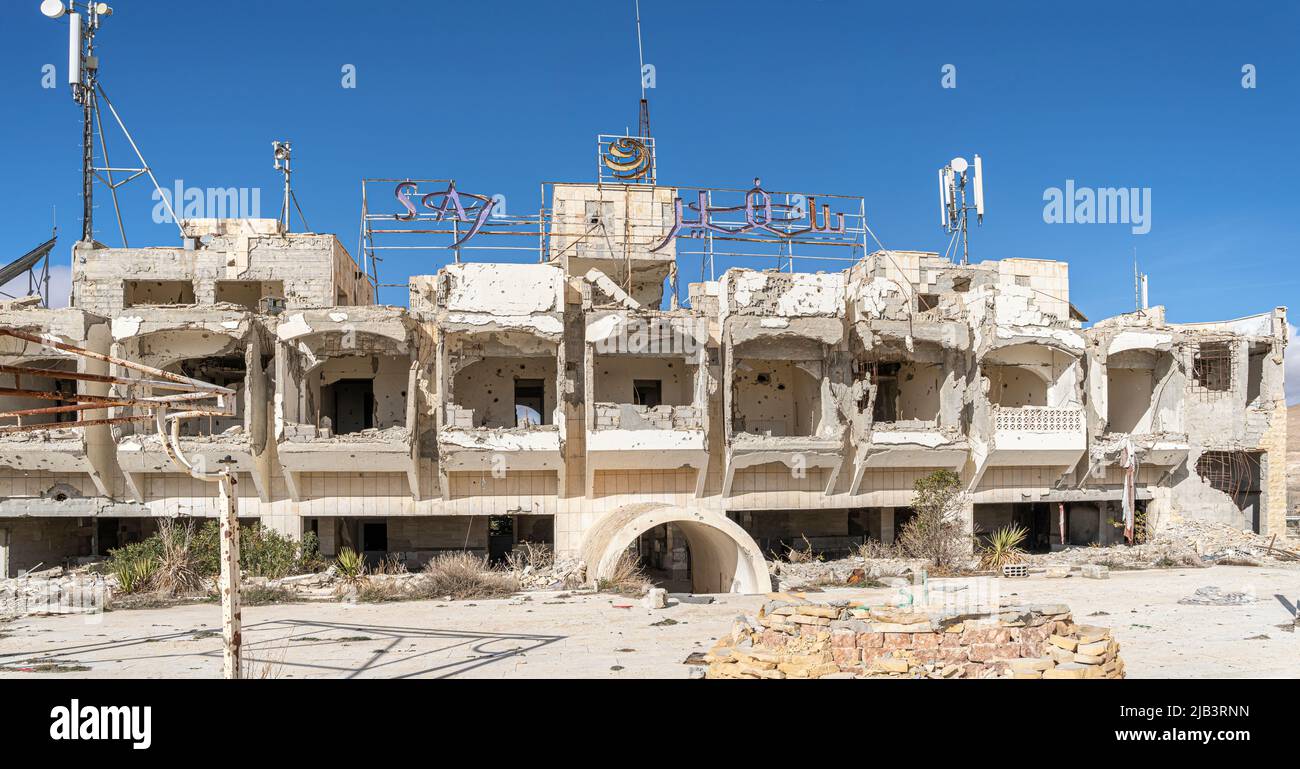 A view shows the destroyed Safir hotel, Maaloula, Syria Stock Photo - Alamy