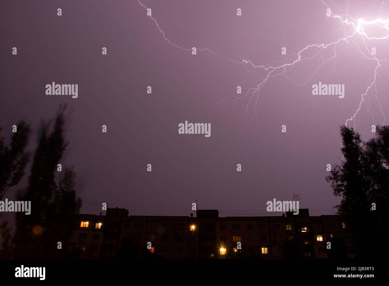Lightning at night with heavy rain and thunder over Ukraine, lightning ...
