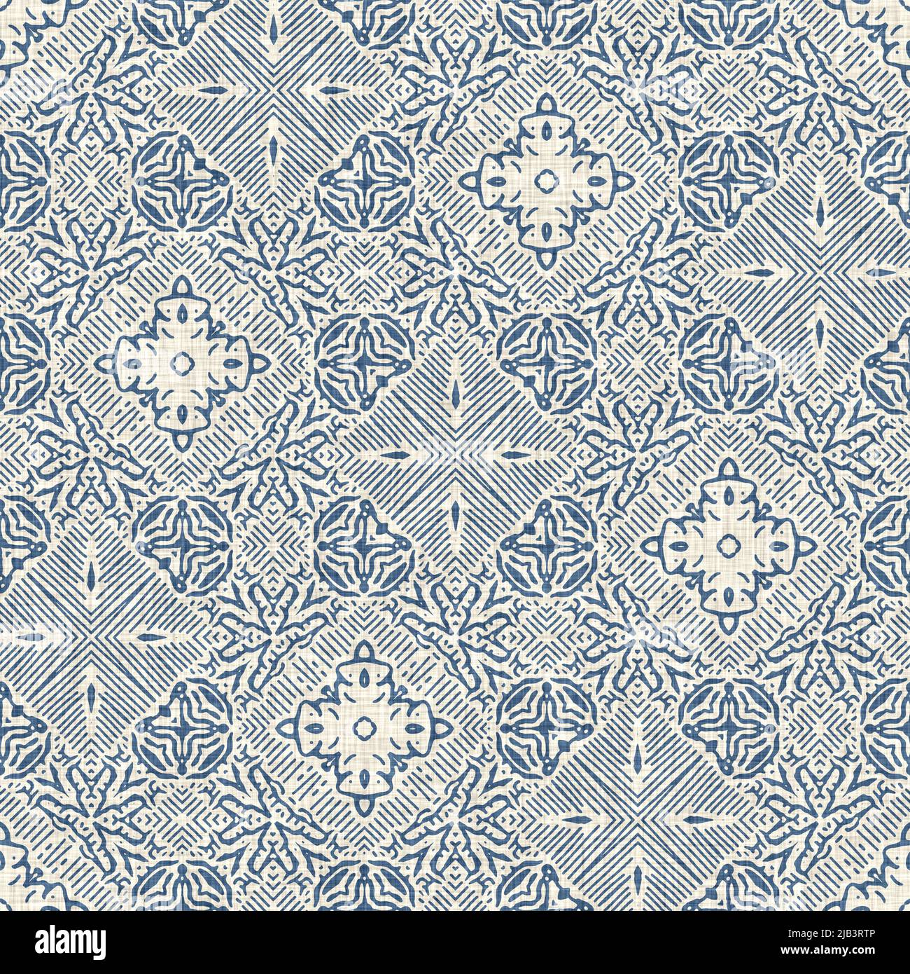 French blue linen effect geometric pattern. Classic 2 tone European ...