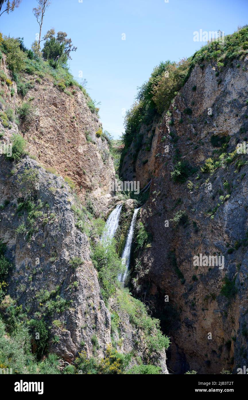 Waterfall landscape. Ayun's fall water stream. River Nahal Ayun. Nature ...