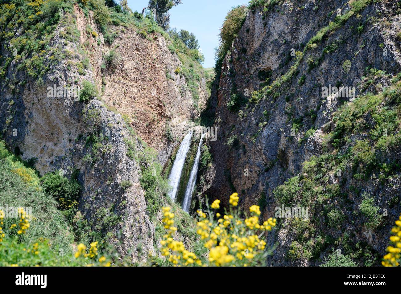 Waterfall landscape. Ayun's fall water stream. River Nahal Ayun. Nature ...