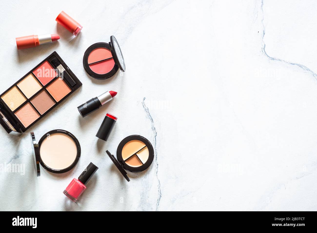 Makeup professional cosmetics on white marble background Stock Photo ...