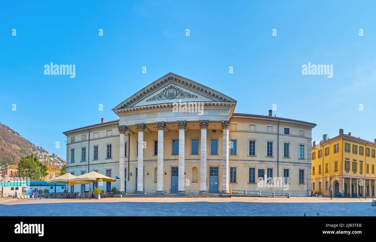 Panorama of Neo-Classic facade of Teatro Sociale theater, located on ...