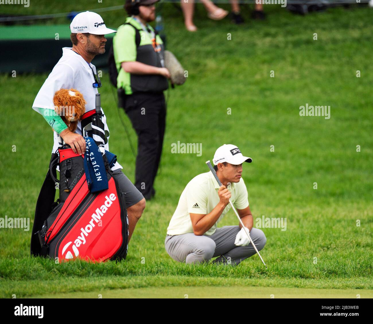 June 2, 2020: Collin Morikawa (USA) (right and his caddue J.J. Jakovac ...
