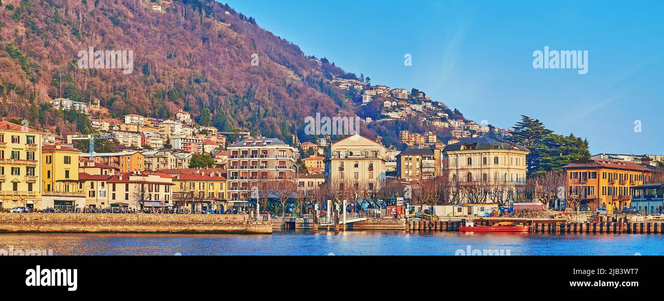 Panorama of Como old town and embankment of Lake Como, Italy Stock ...