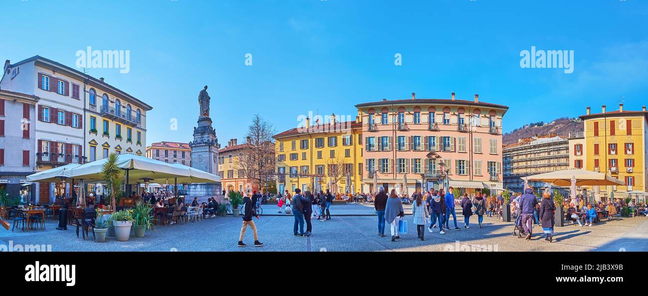 COMO, ITALY - MARCH 20, 2022: Panorama of Alessandro Volta Square with ...