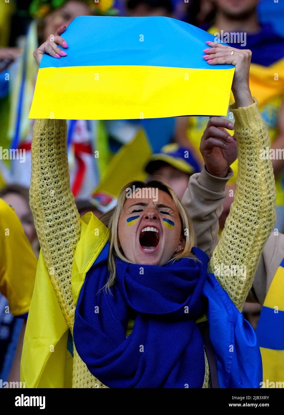 A Ukraine fan in the stands ahead of the FIFA World Cup 2022 Qualifier ...