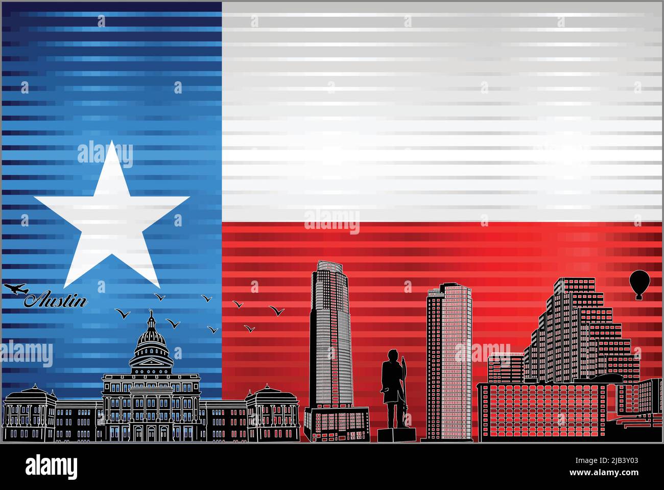 Austin city skyline with flag of Texas on background - illustration ...