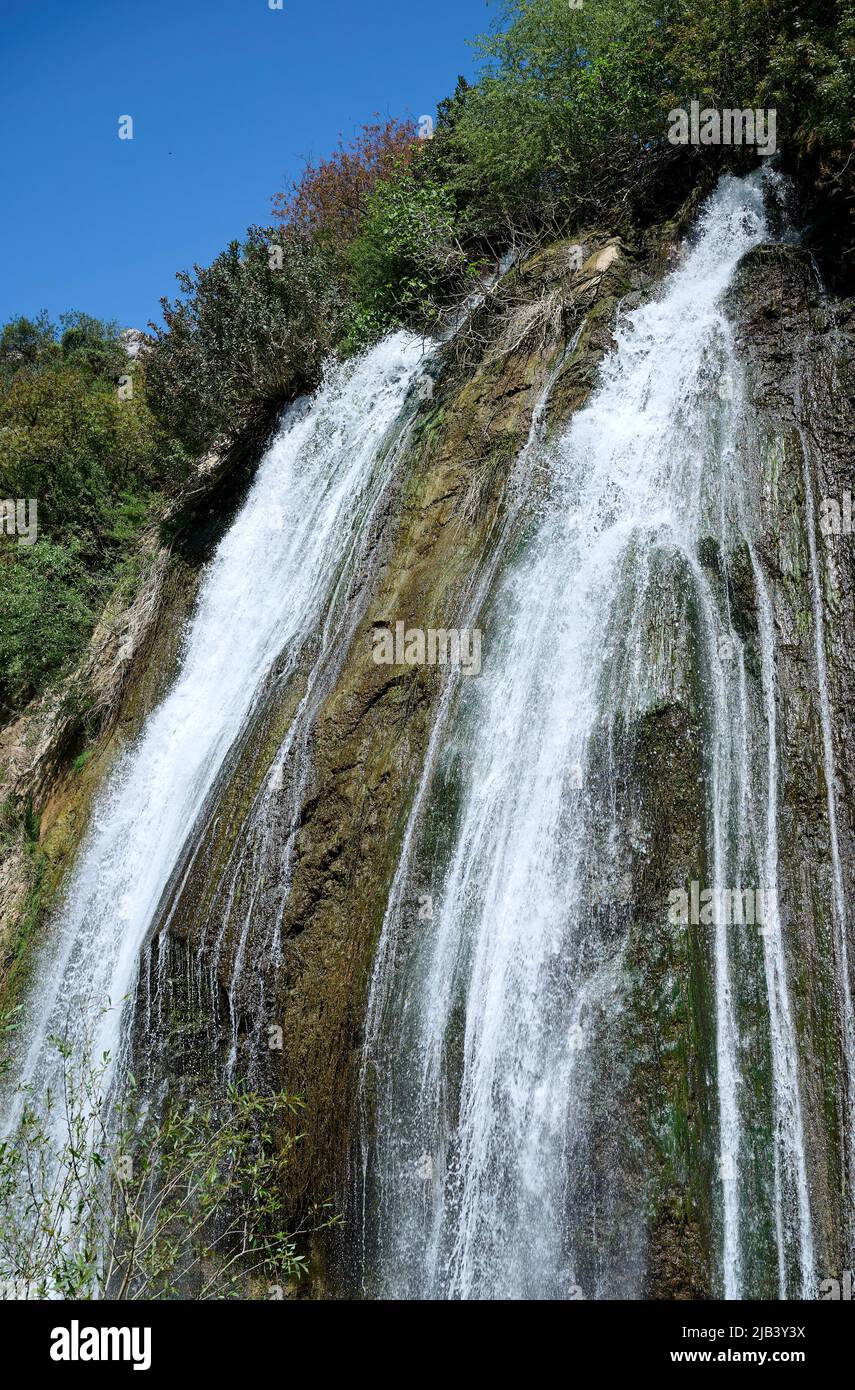 Waterfall landscape. Ayun's fall water stream. River Nahal Ayun. Nature ...