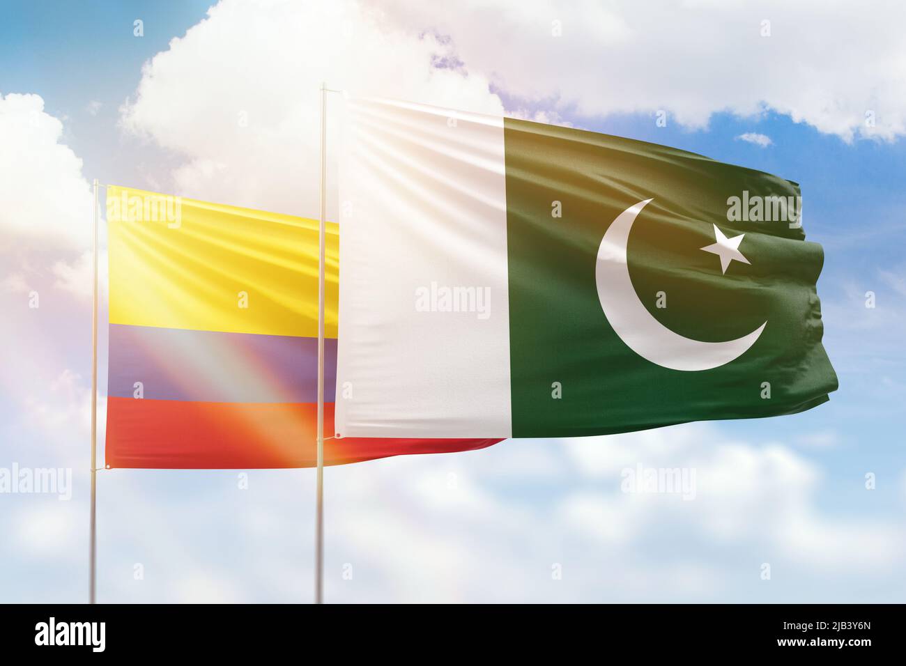 Sunny blue sky and flags of pakistan and colombia Stock Photo - Alamy